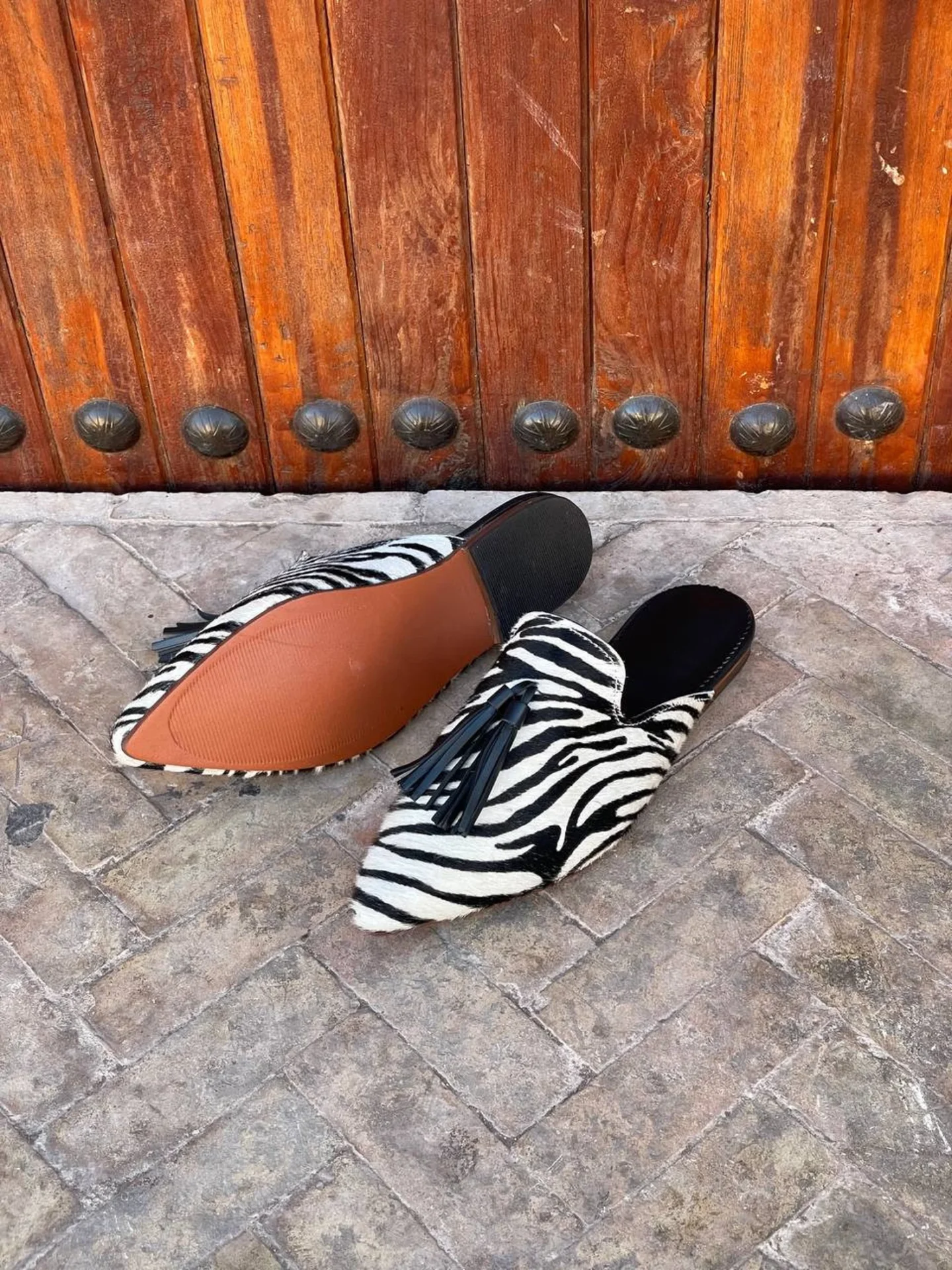 Zebra women Leather slipper | Marrakesh artisan