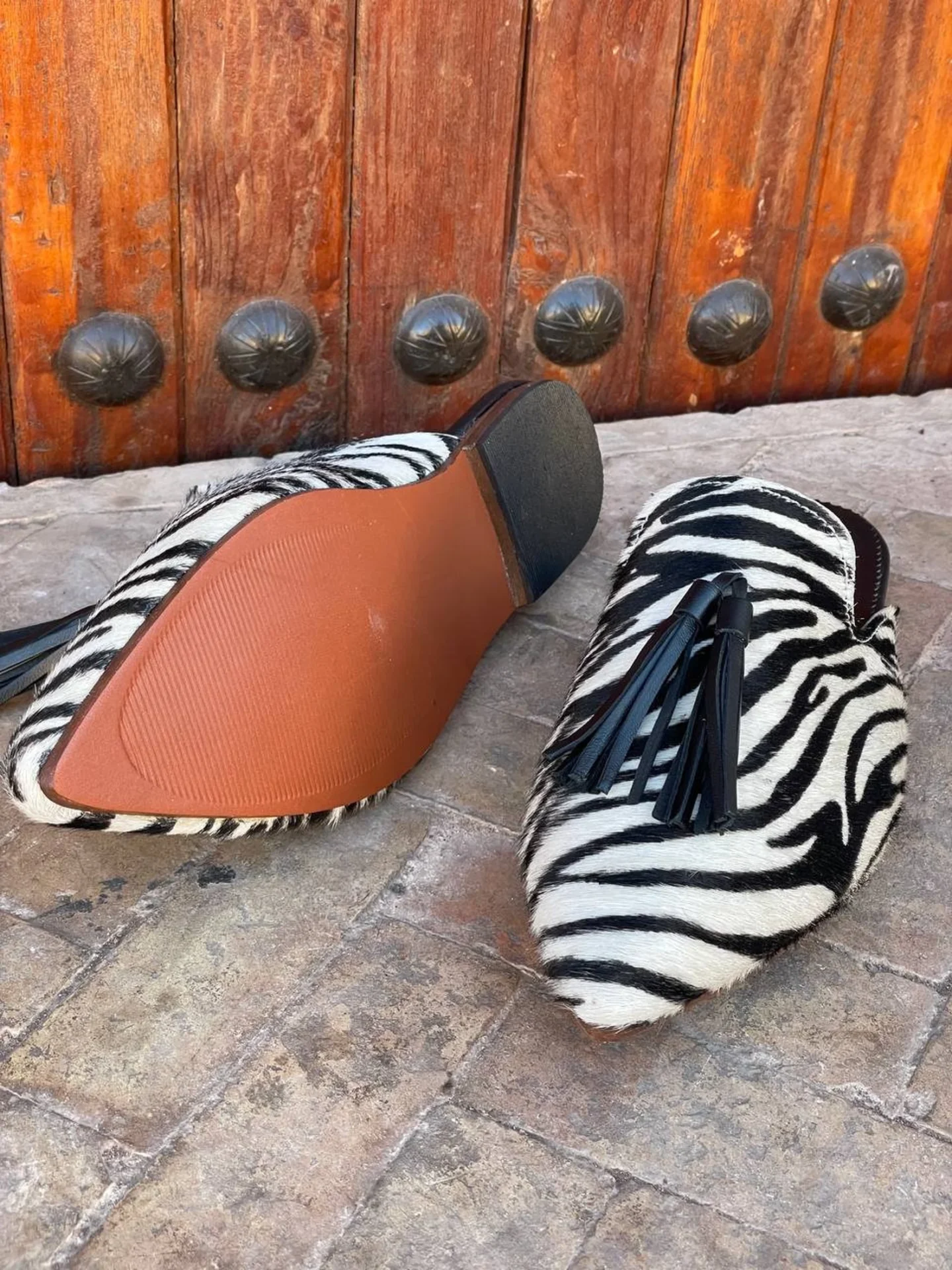 Zebra women Leather slipper | Marrakesh artisan